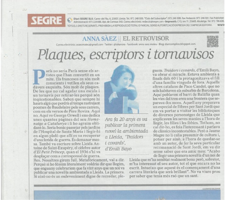 “Plaques, escriptors i tornavisos”, article d’Anna Sàez | Emili Bayo